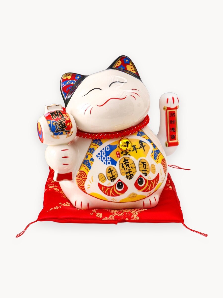 Сувенир керамика маятник "Кот Манэки-нэко с молоточком и свитком" 19,5х20х14,5 см