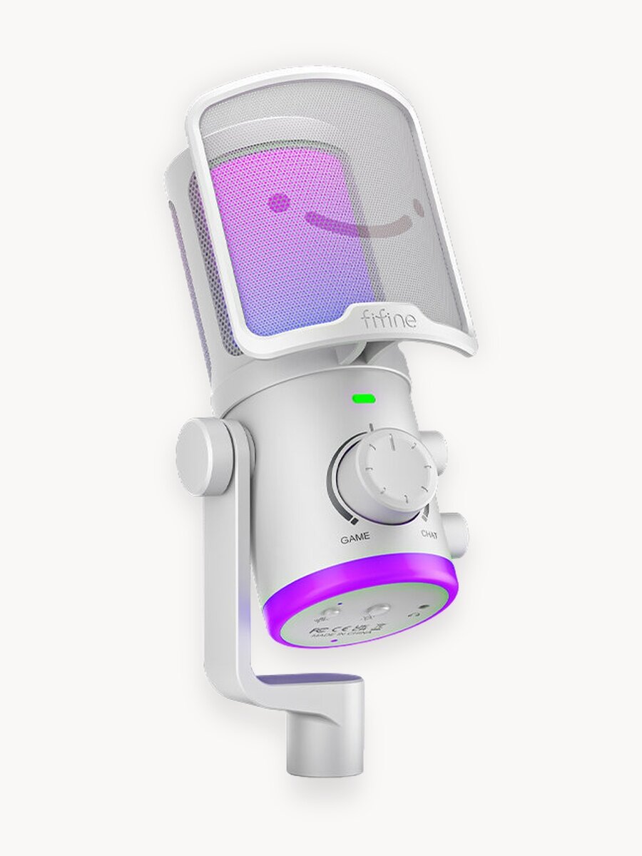 Микрофонный комплект Fifine AM6T с пантографом, USB Type-C, для ПК, белый, RGB-подсветка