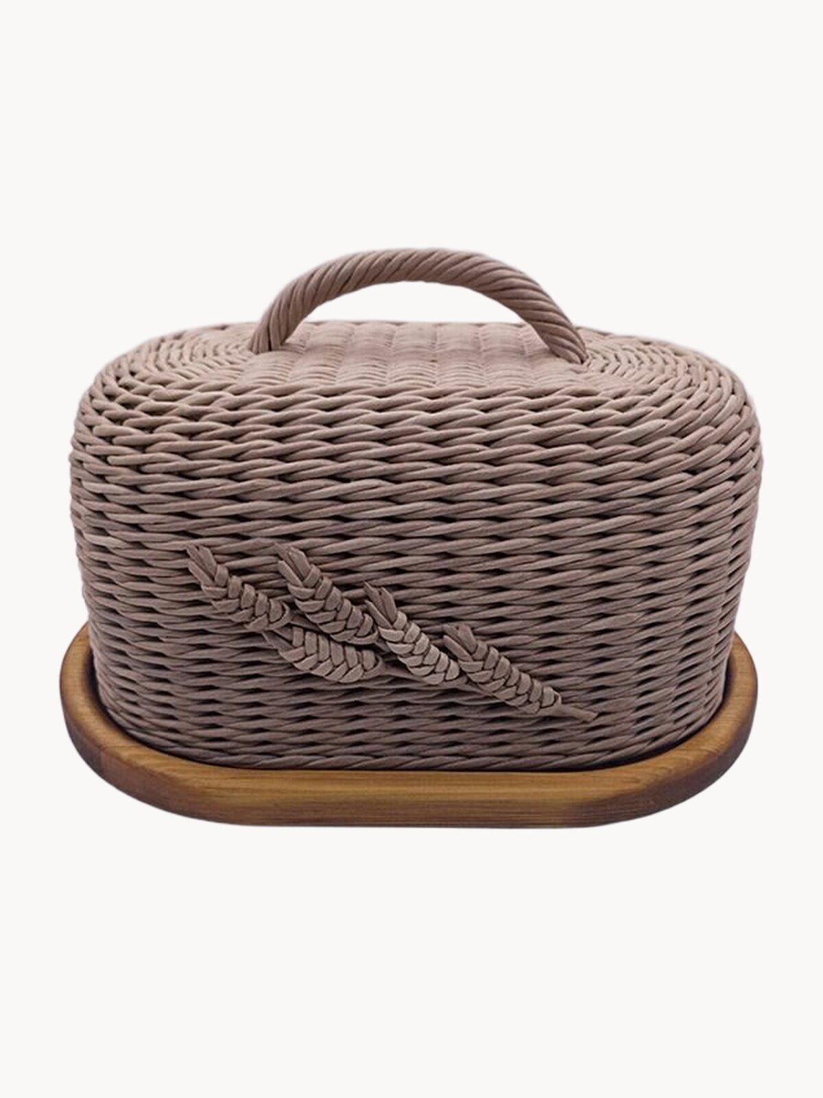 Хлебница плетеная с крышкой, круглая из эко-лозы с подносом