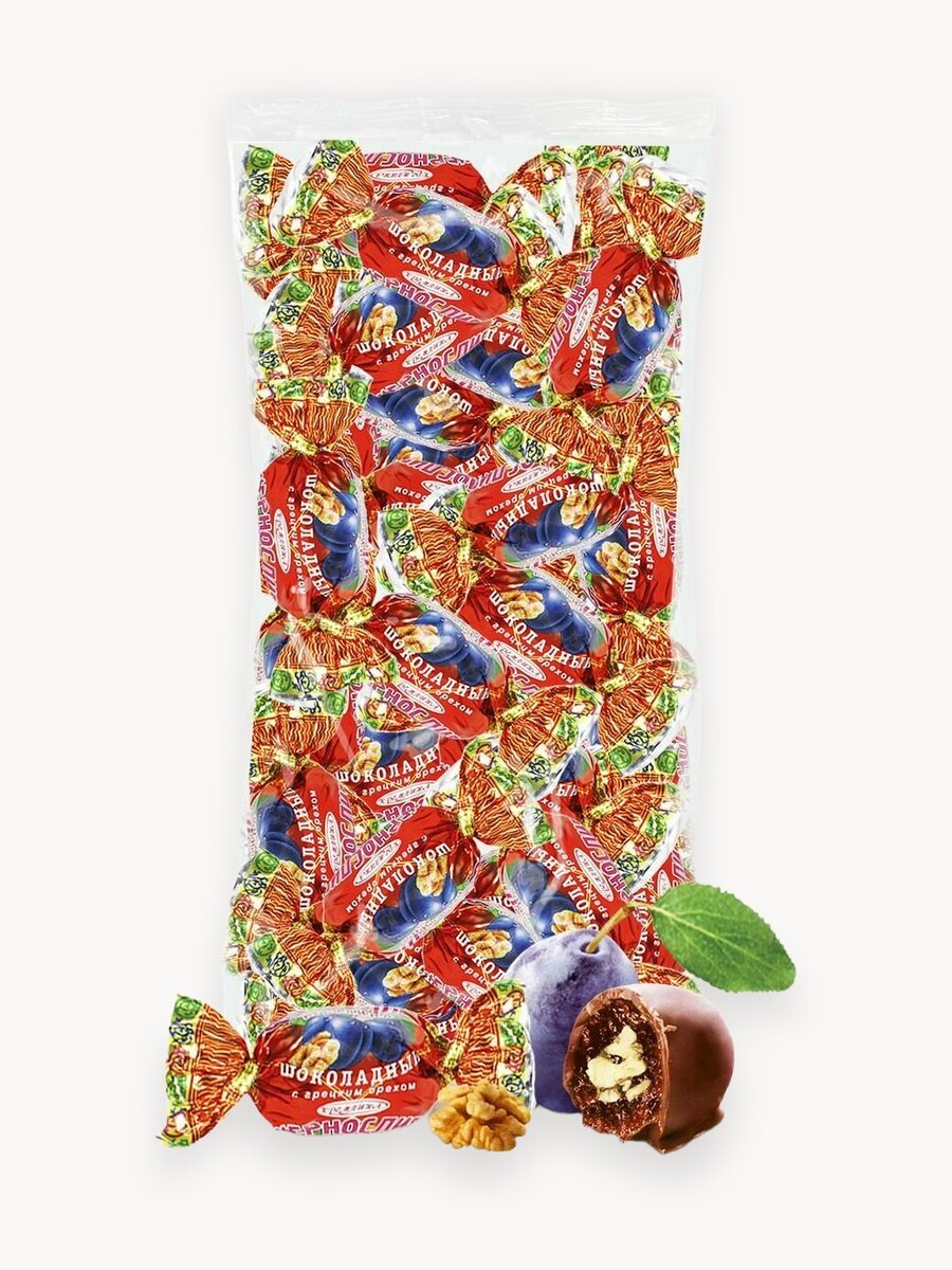 Конфеты "Чернослив Кремлина шоколадный с грецким орехом" набор конфет, пакет 1 кг
