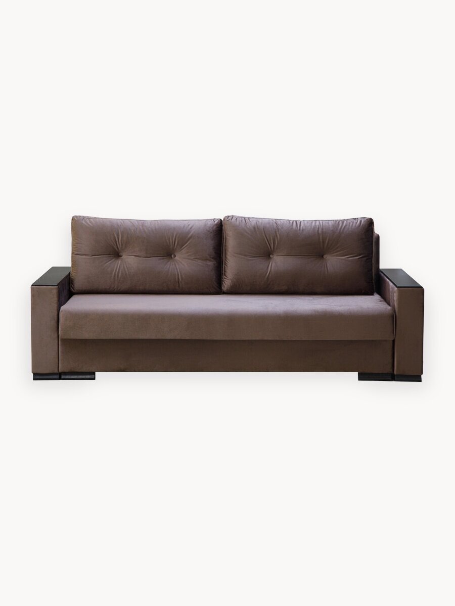 Диван кровать двухместный раскладной прямой Атланта в гостиную, еврокнижка 222х94х89 см, коричневый бархат, Ами Мебель