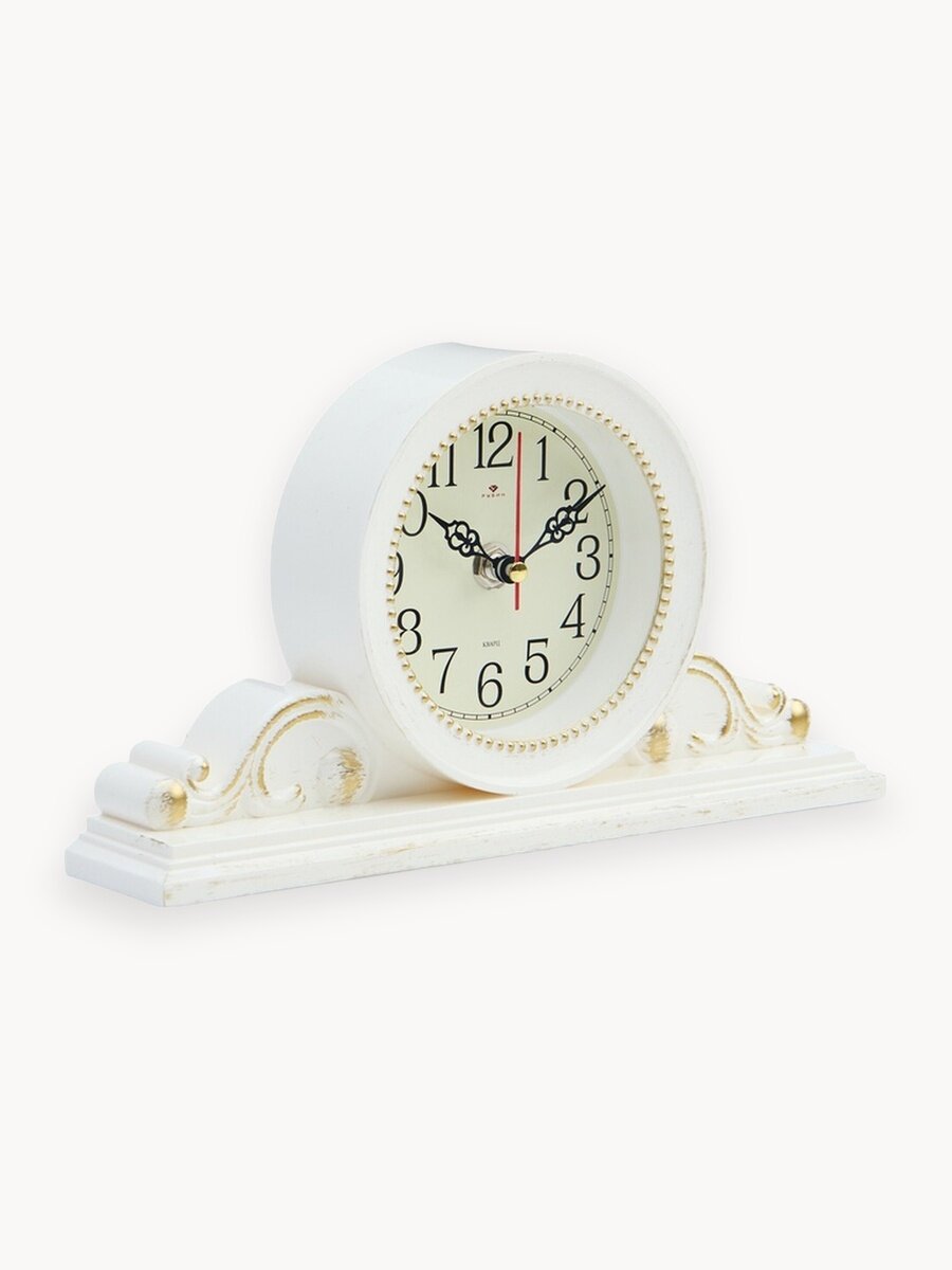 Часы настольные, интерьерные "Милица", бесшумные, d-9.5 см, корпус белый с золотом