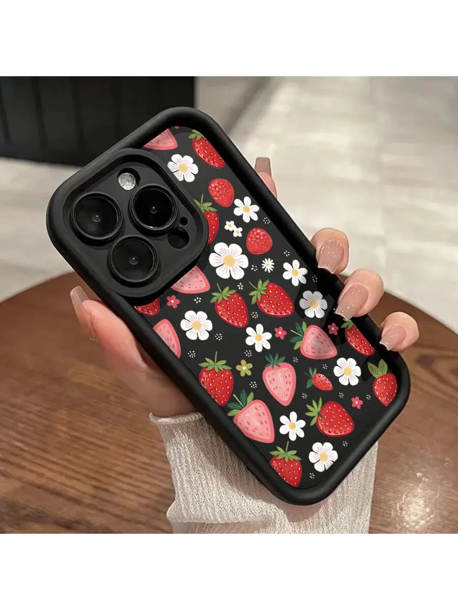 Чехол на IPHONE 11 PRO черный Клубничная маргаритка