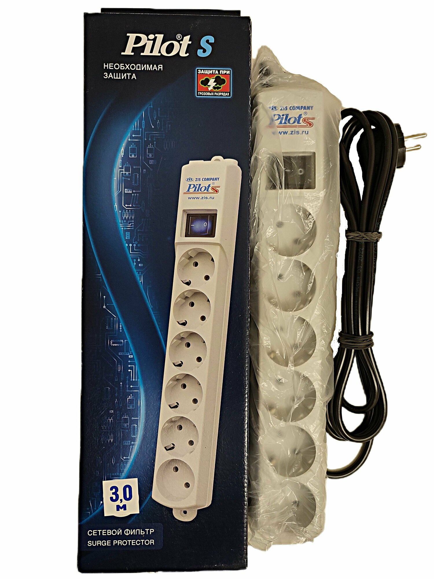 Сетевой фильтр ZIS Сетевой фильтр на 6 розеток ZIS Pilot S, белый (3.0м) (ret)