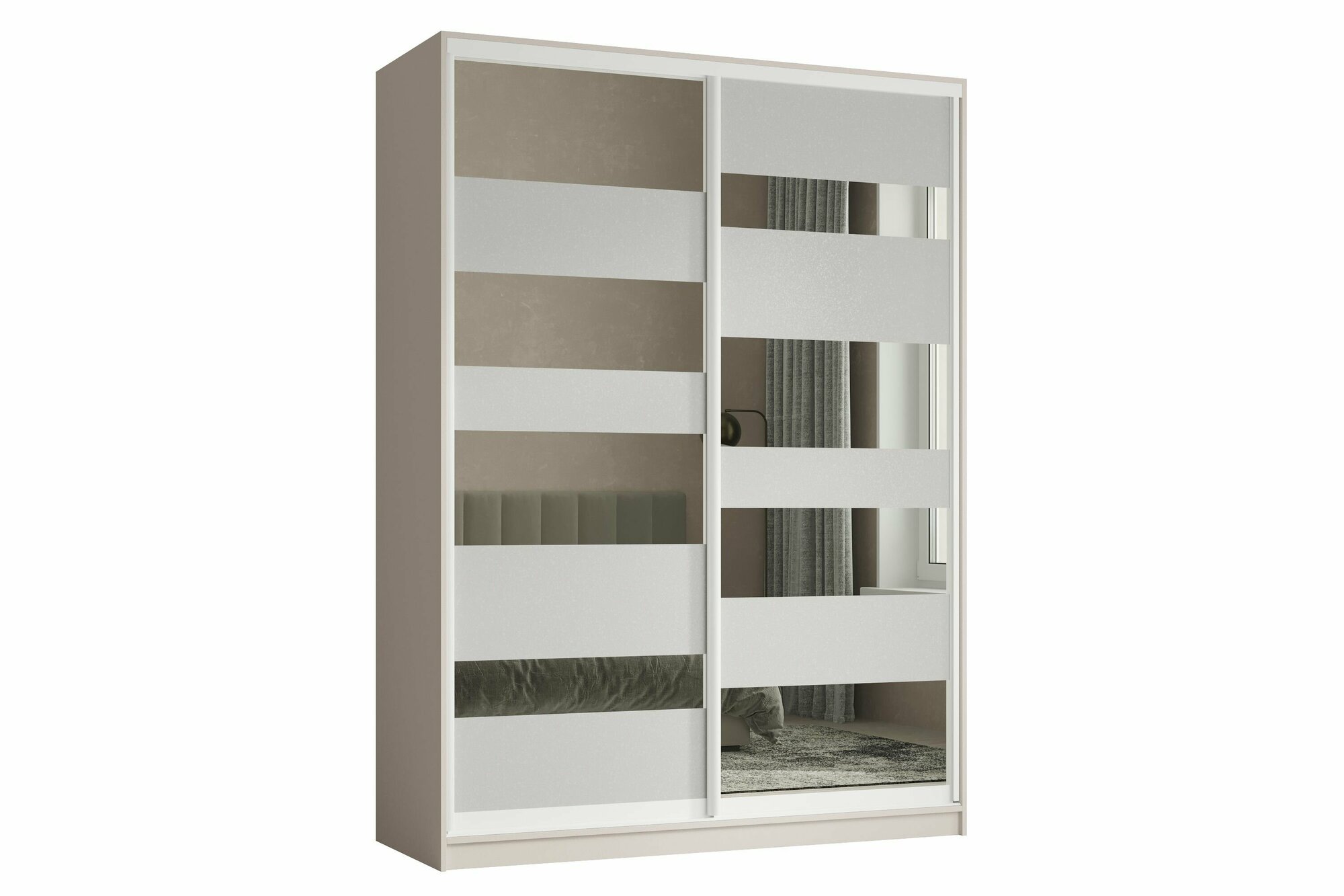 Шкаф купе, для одежды Дарден 2, Легкомаркет, с зеркалом серебро и пескоструйным рисунком, 100х60х220, платяной, кашемир, профиль глянец белый