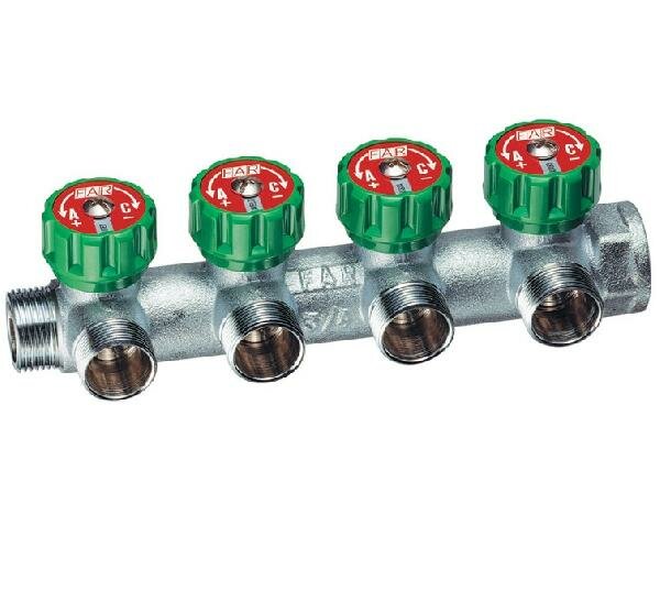 Регулируемый коллектор 3/4" с 4 отводами FAR (FK 3856 C34) М24х19