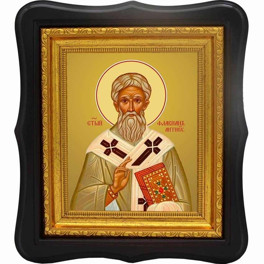 Флавиан, архиепископ Антиохийский, святитель. Икона на холсте. (15 х 18 см / В фигурном киоте)