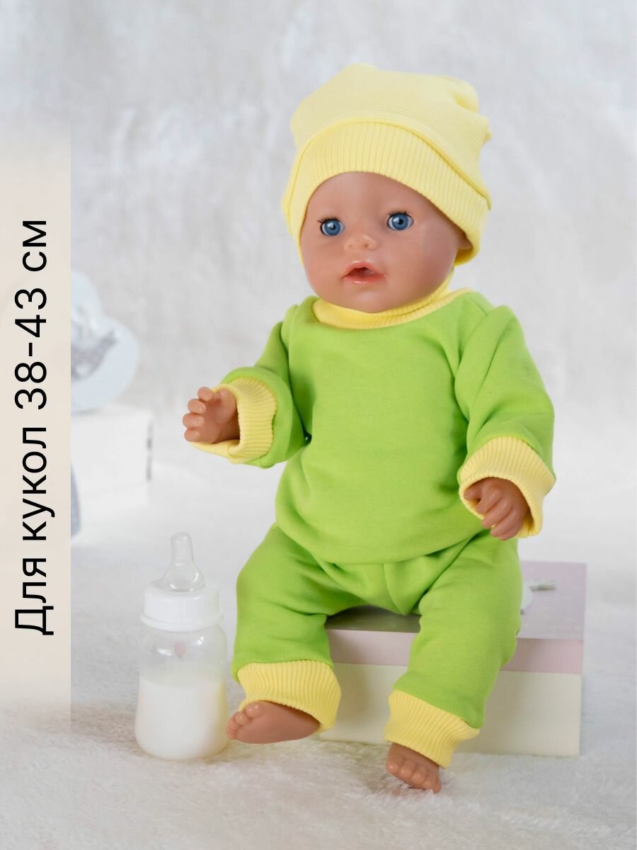 Одежда для куклы 43см , Rich Line Home Decor, X-992_Салатовый-желтый-с-шапкой