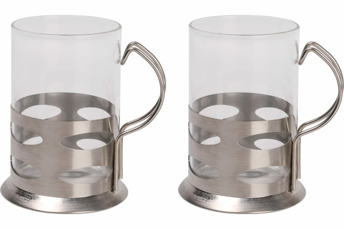 Mallony Boccale набор стеклянных стаканов 200 мл в подстаканнике из нержавеющей стали 2 шт