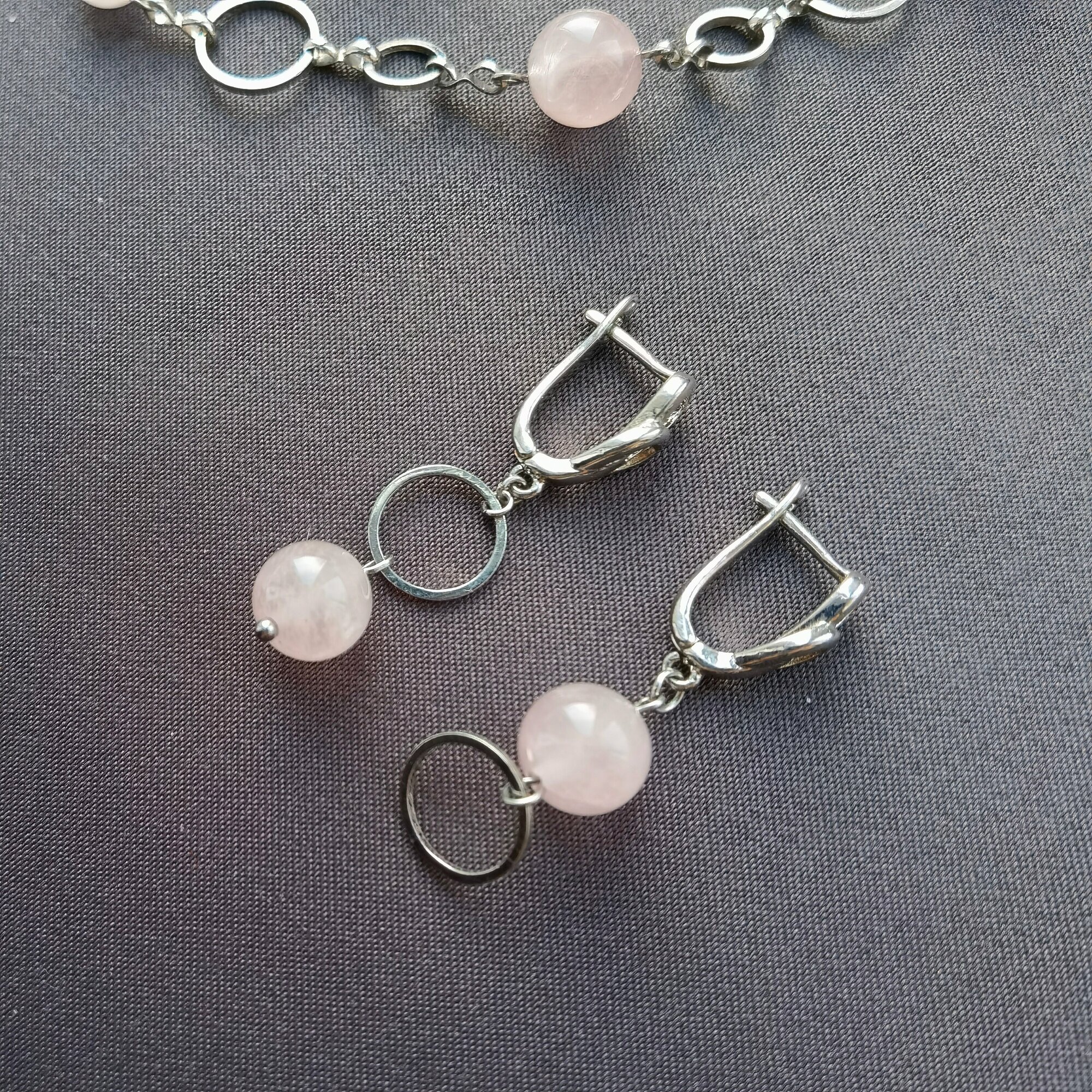 Серьги Камни Елены, розовый кварц