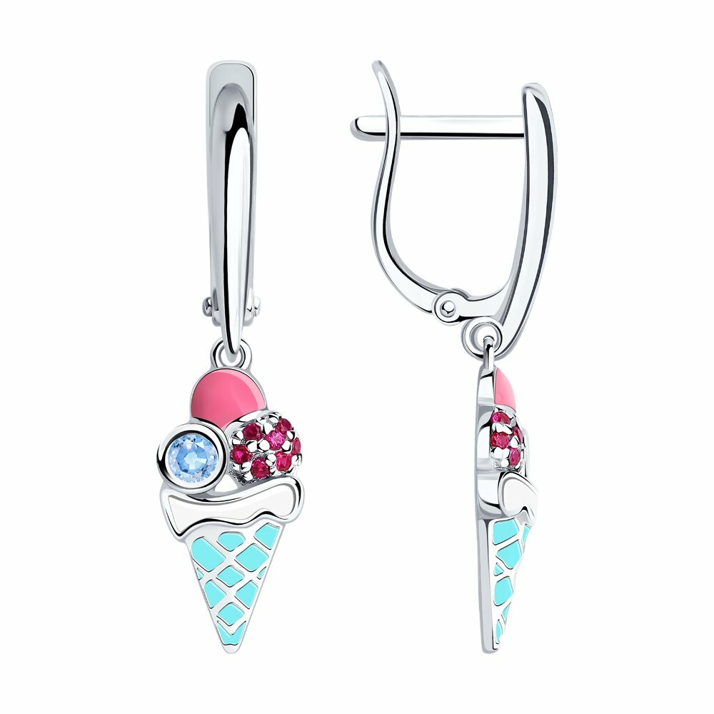 Серьги с подвесками, серебро, 925 проба, родирование, эмаль