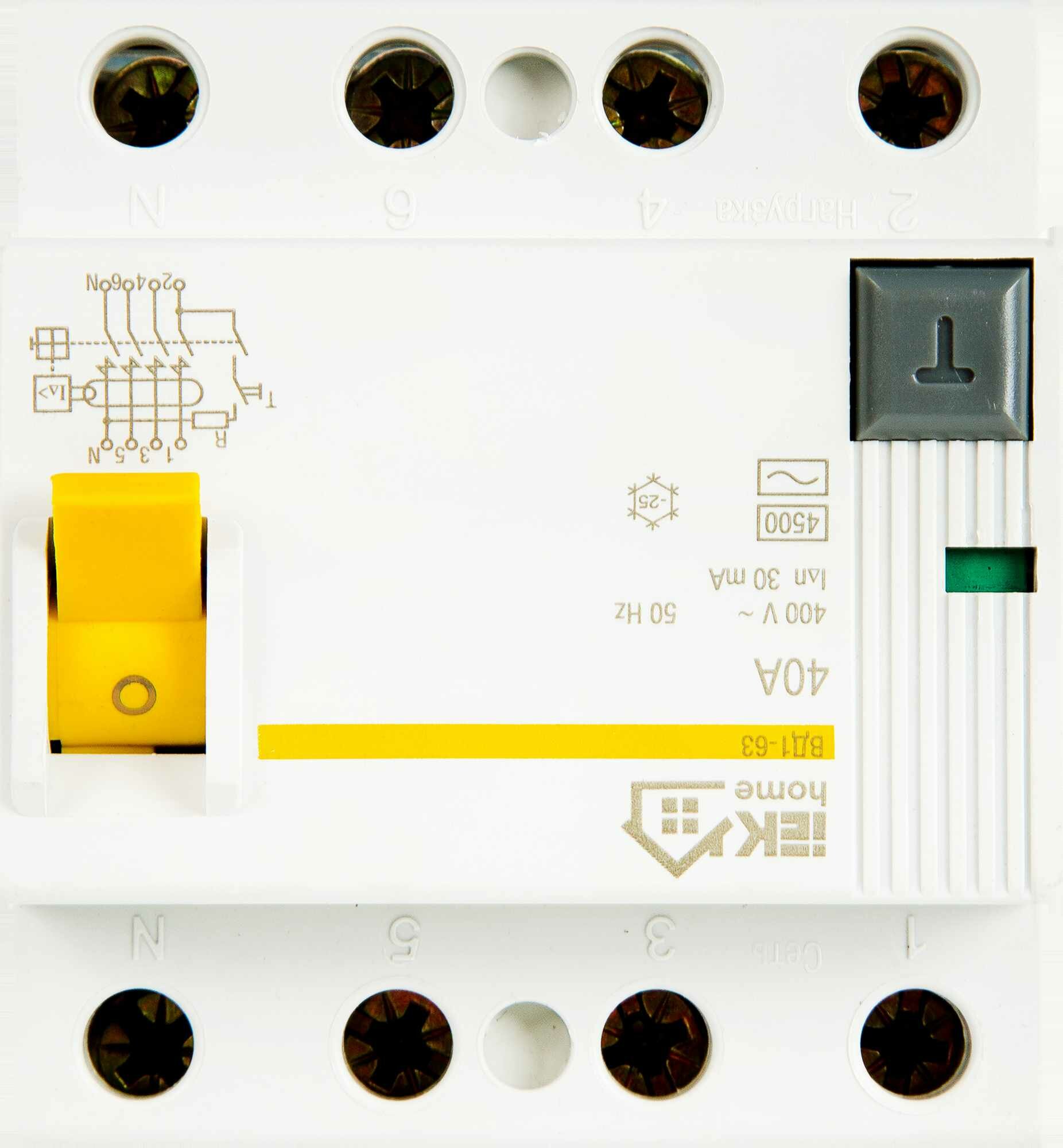 УЗО Iek Home ВД1-63 3P N 40 A 30 мА 4.5 кА AC MDV10-4-040-030