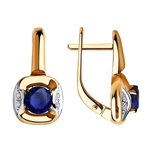 Серьги, золото, 585 проба, корунд, бриллиант
