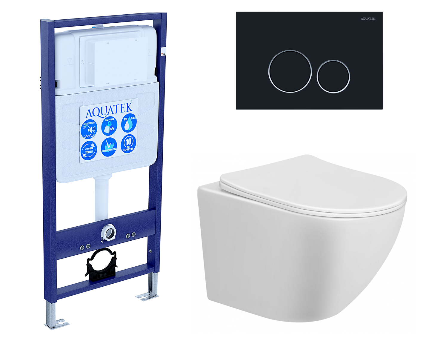 Комплект 3 в 1 инсталляция Акватек Standart 50 + Унитаз подвесной Taliente Amato AM25010 с кнопкой черной INS-0000012 + AM25010 + KDI-0000020