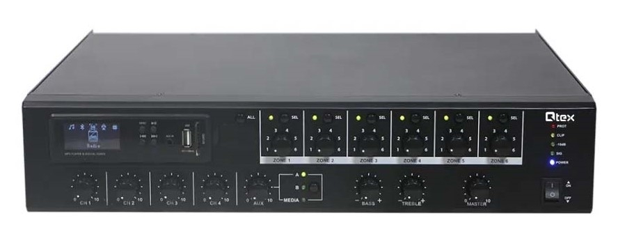 Qtex QAA MPRO360- Микшер-усилитель класса D, 360 Вт - 100/70 В / 4 Ом, 6 зон с индивидуальной регулировкой уровня громкости