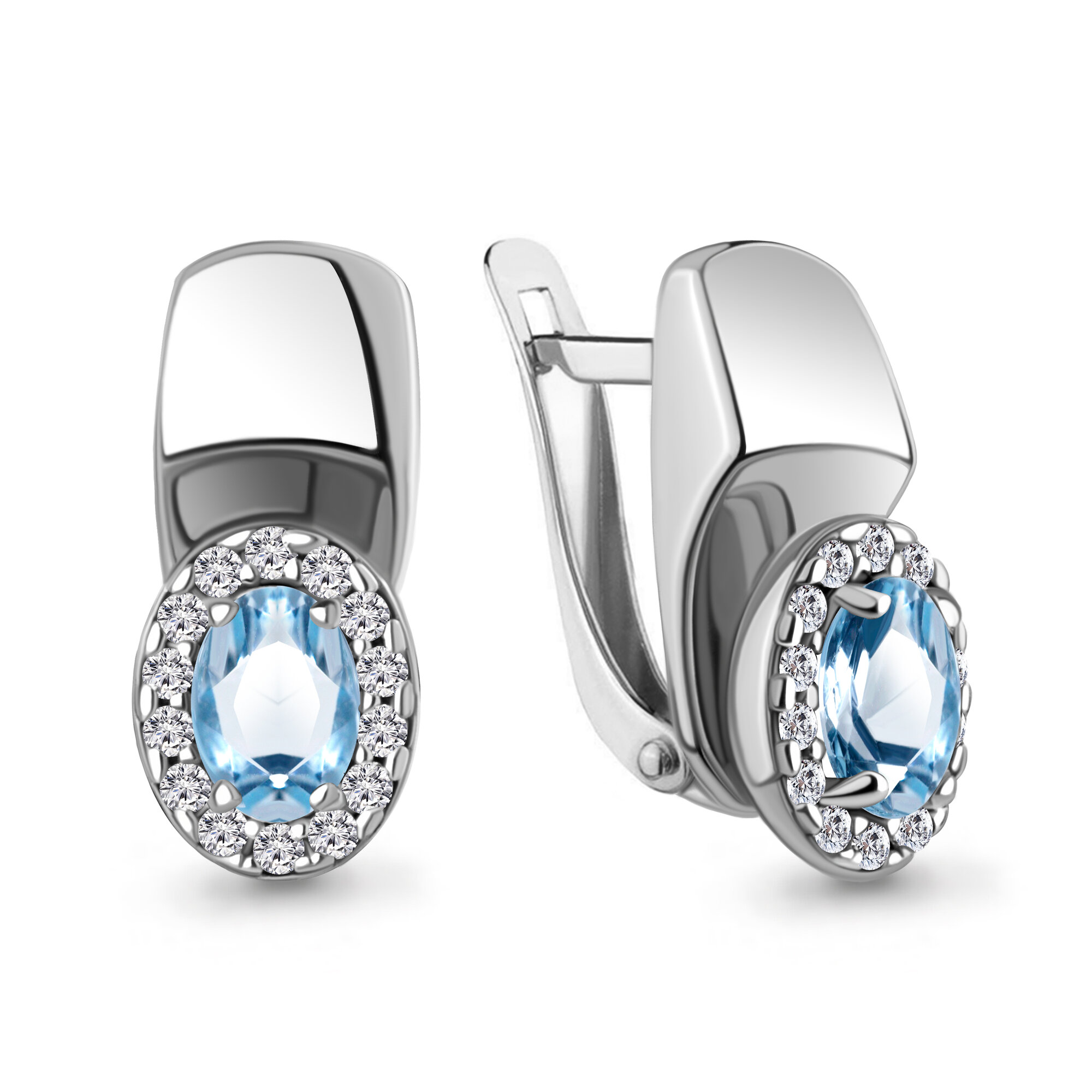 Серьги, серебро, 925 проба, фианит, топаз