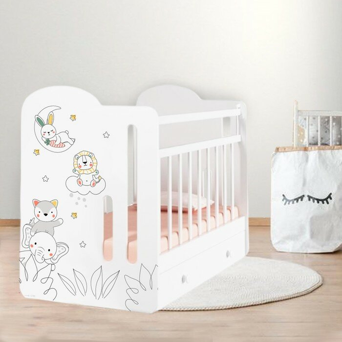 Крошка Я Кровать детская с маятником и ящиком Baby time, 1200×600, белая, Крошка Я