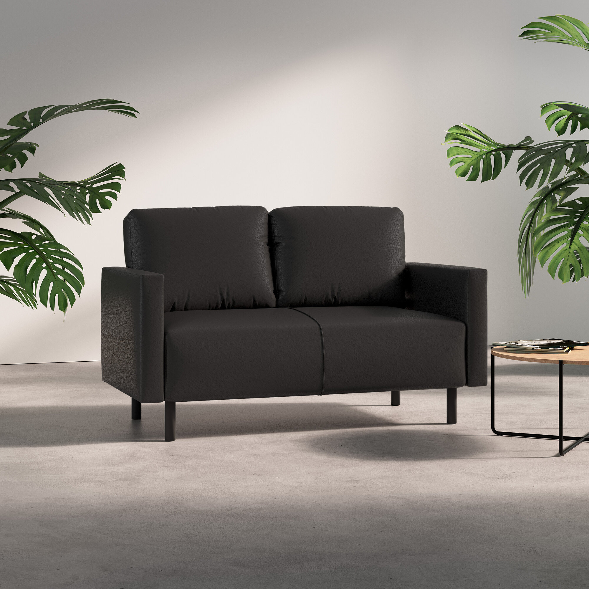 Диван Сканди, на кухню, в офис, 120 см, экокожа черный