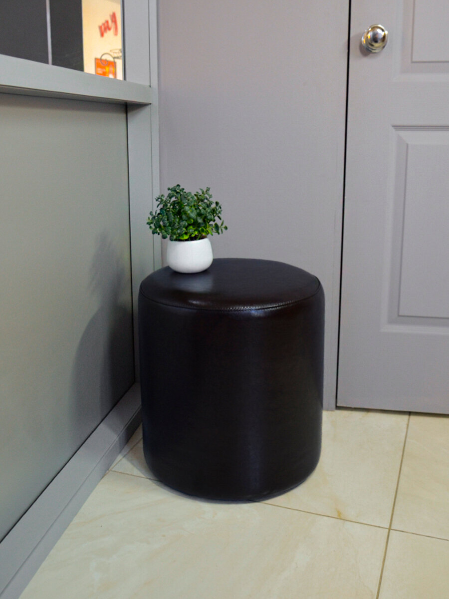 Прочный круглый пуфик для спальни 044, Искусственная кожа, 40х40х40 см.