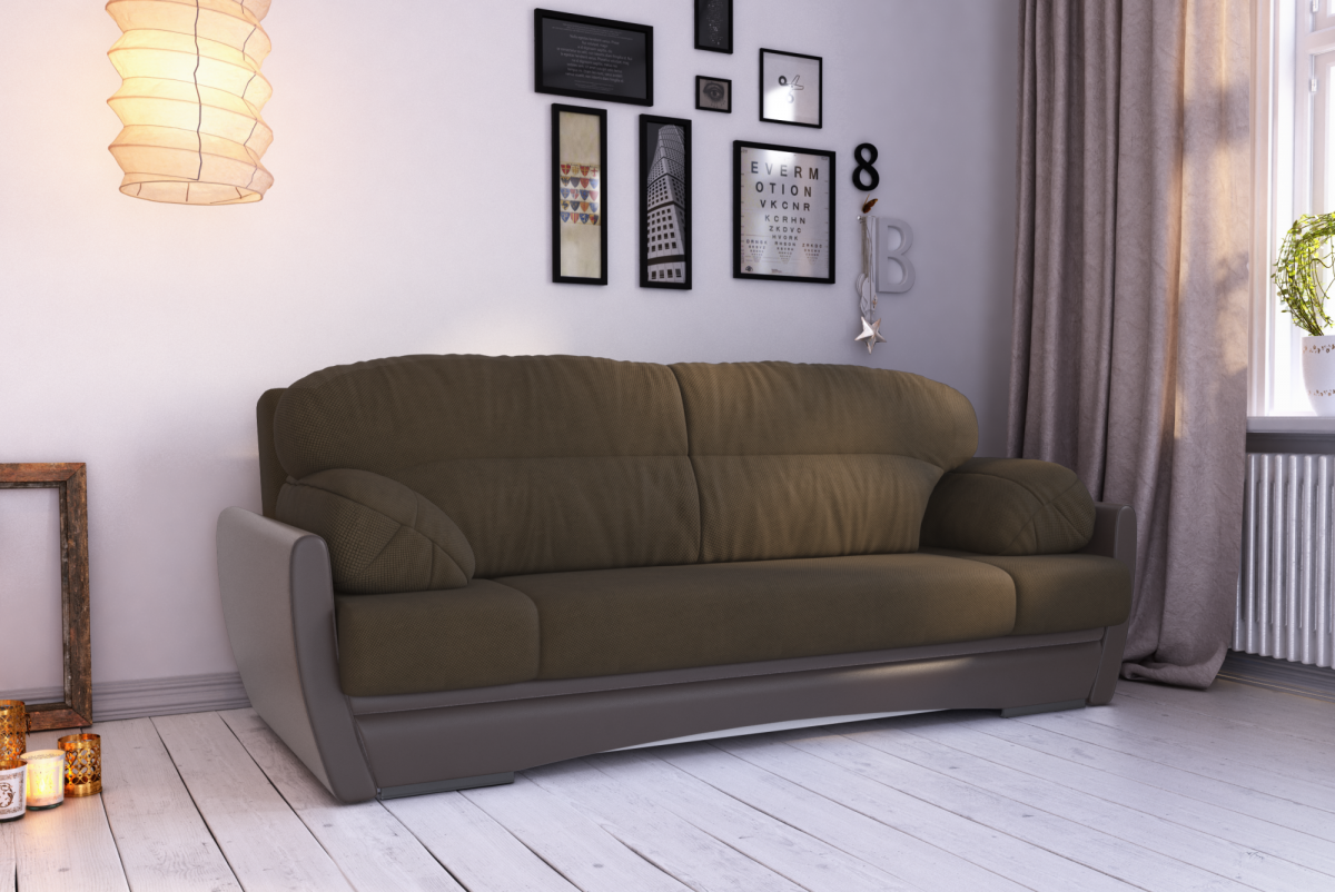 Диван прямой DiHall "Монро", раскладной, коричневый, велюр+экокожа, 220х150х86 см