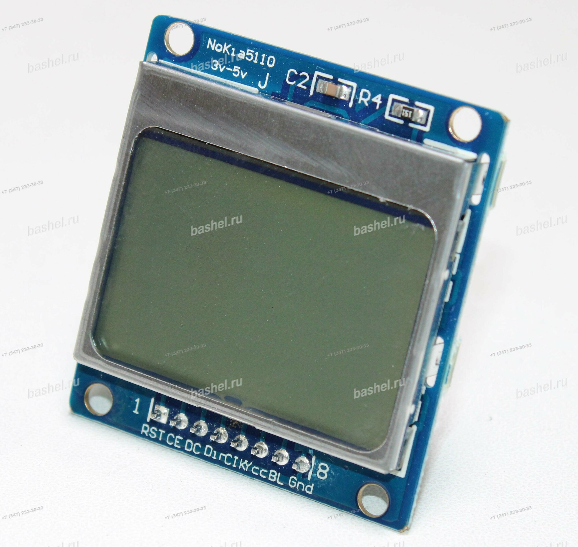 Nokia 5110 84x48 px, монохромный, синяя подсветка (PCD8544, SPI, 3.3 В, PLS), Дисплейный модуль