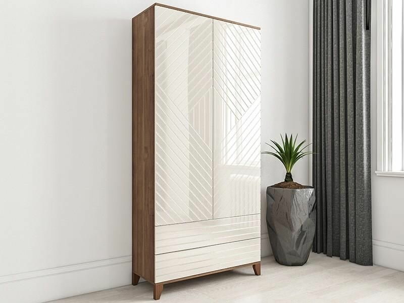 Шкаф распашной для одежды с выдвижным кронштейном "Сканди 4" 100х210х40, орех гварнери / ваниль глянец