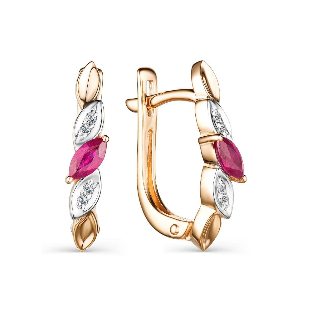 Серьги красное золото, 585 проба, бриллиант выращенный, рубин