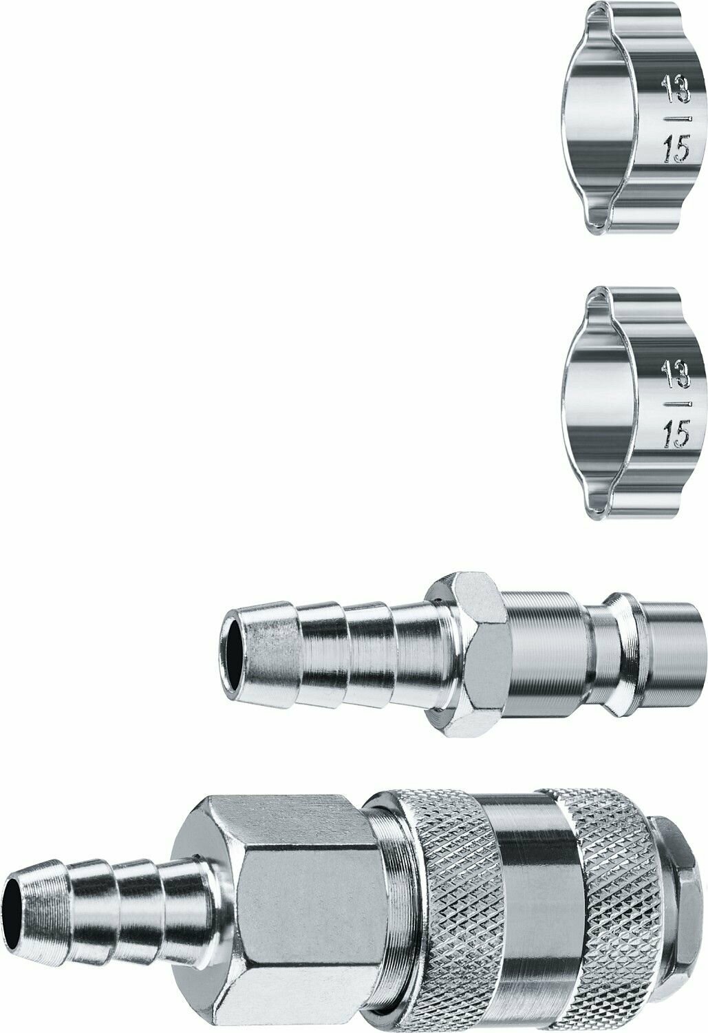 ЗУБР (штуцер елочка , 10 мм - рапид муфта) + (рапид штуцер-штуцер елочка , 10 мм) + (обжимные хомуты 2 шт), набор, Профессионал (64920-10-H)