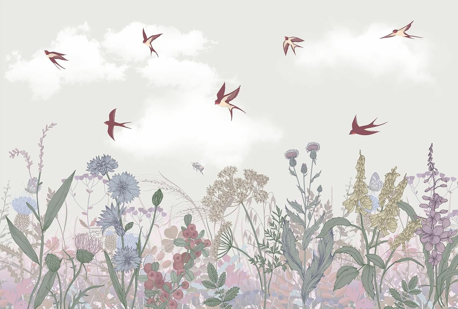 Фотообои/F коллекцияF-155 Птицы над полевыми растениями 400х270-1Divino