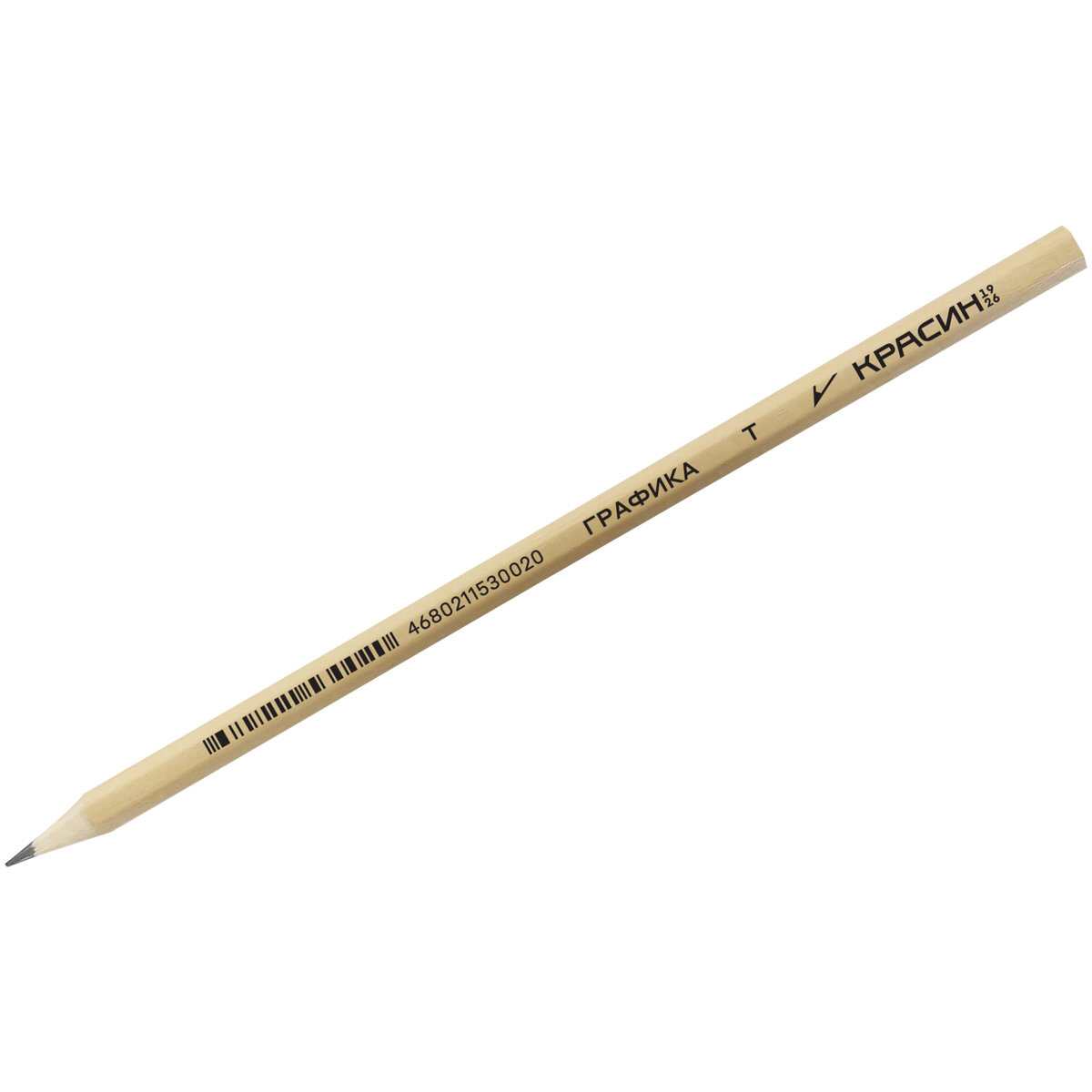 Чернографитный карандаш Красин "Графика", T, H, заточенный, дерево