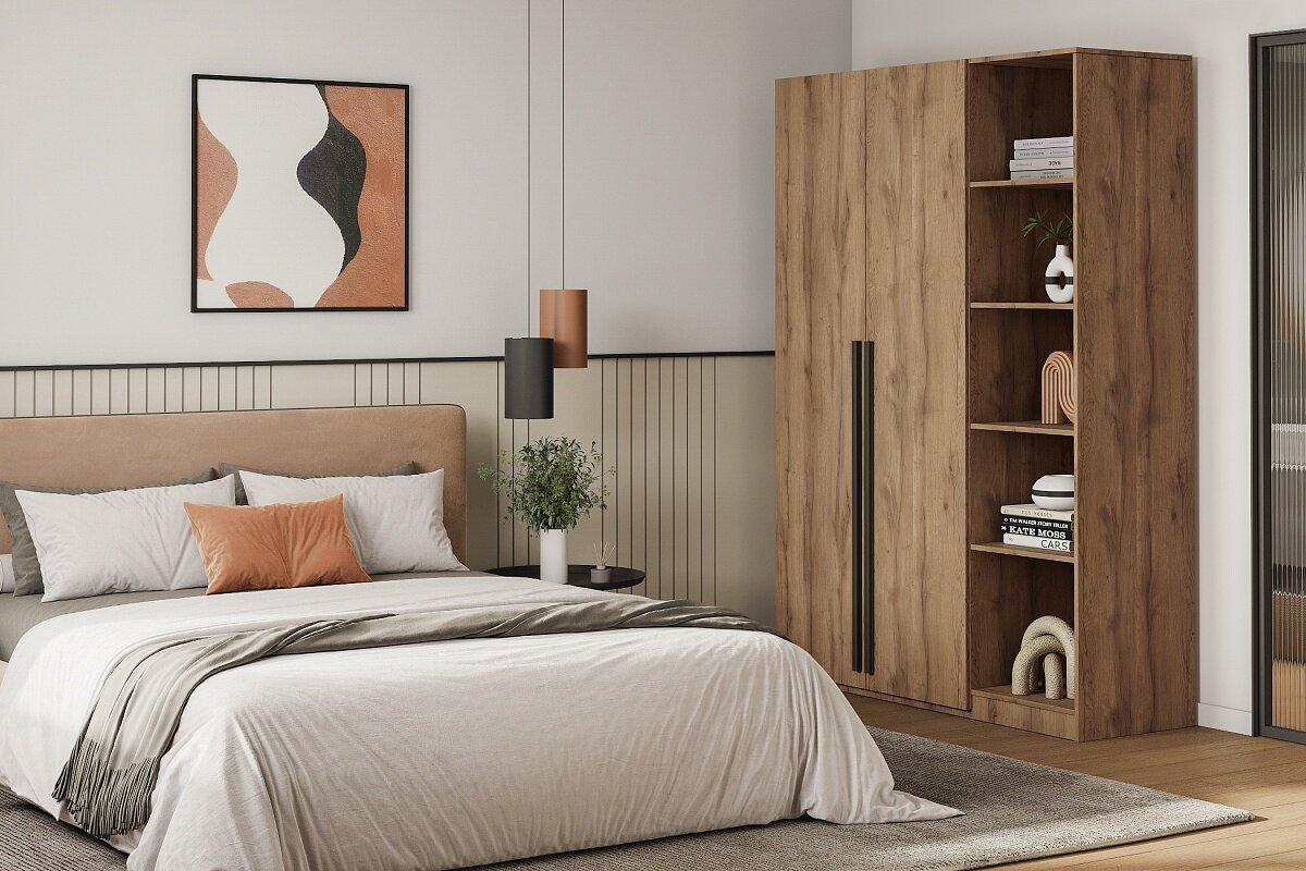 Шкаф распашной МебельЛэнд24 Лорена Пакс - 2.1 Дуб Табачный 120x50x210 для одежды двухдверный