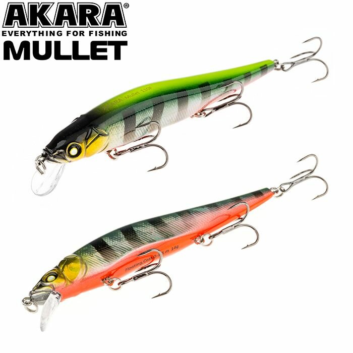 Рыболовная приманка ну щуку, судака Воблер Akara Mullet 110F 110мм. 14г. №A205