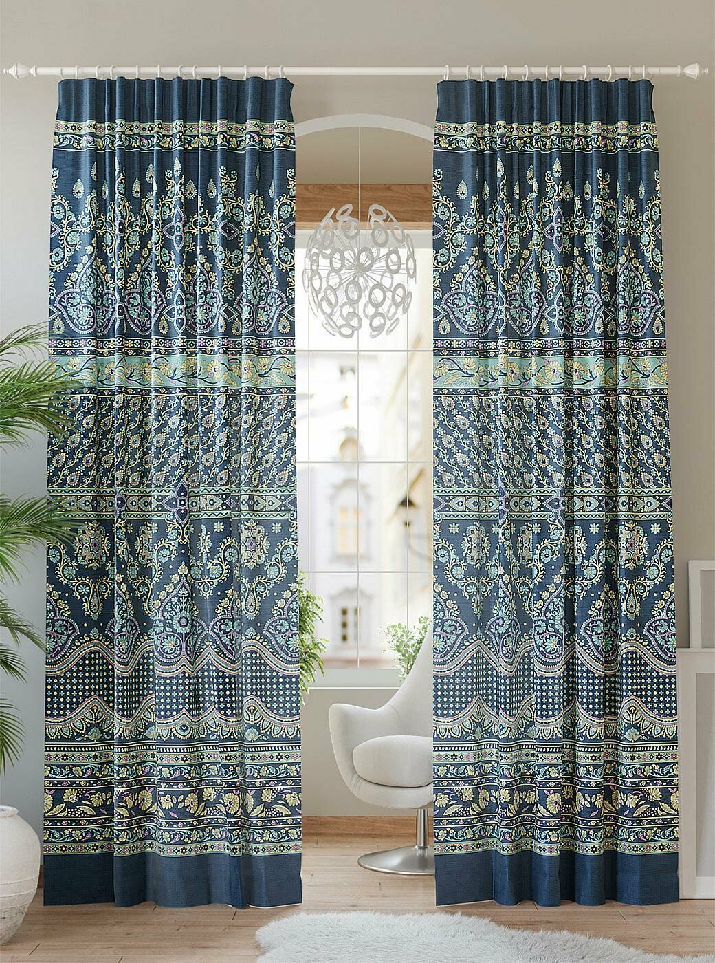 Комплекты штор AT HOME Тамра высота 260 см, ширина 150 см, крепление - шторная лента, Синий/Голубой