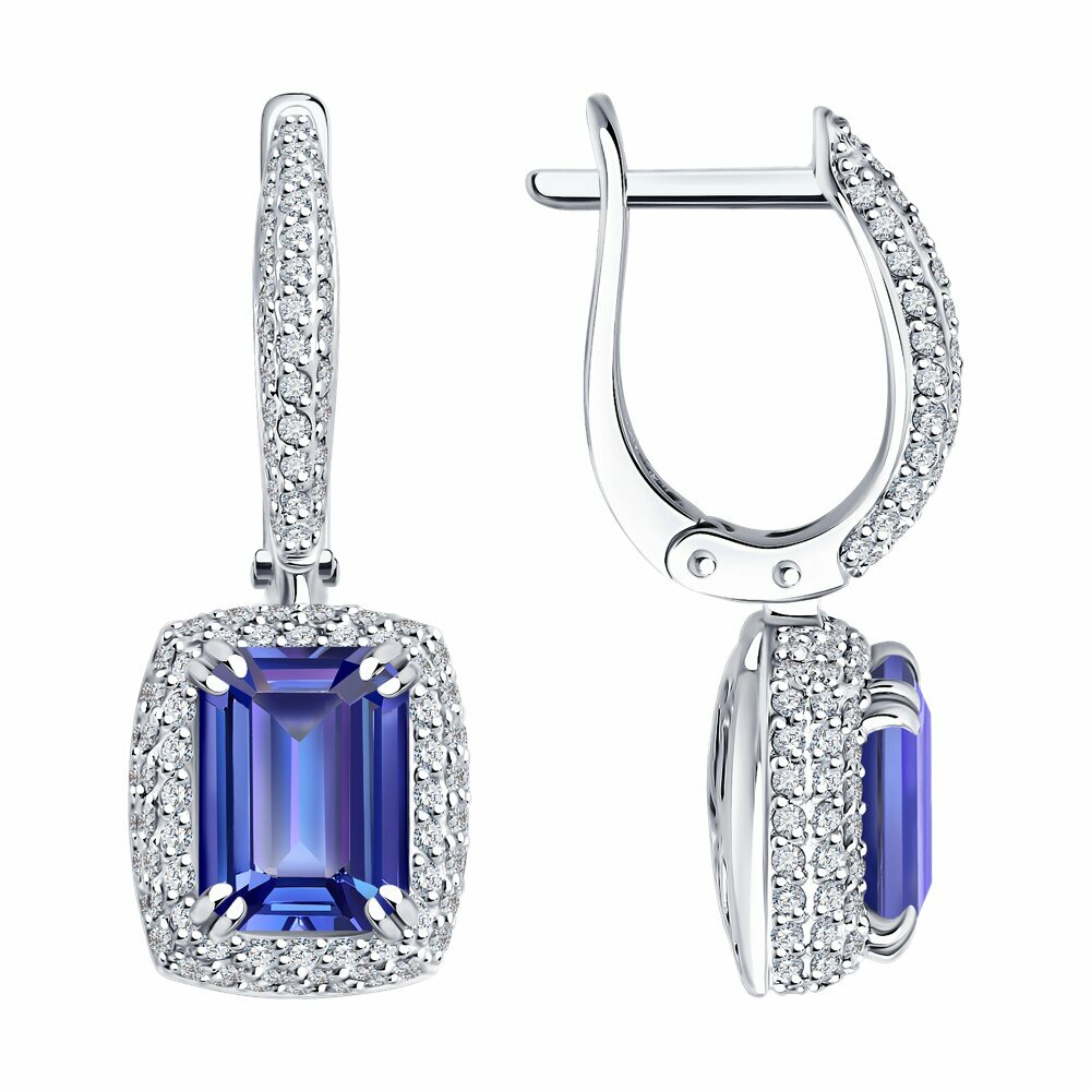 Серьги, белое золото, 585 проба, танзанит, бриллиант