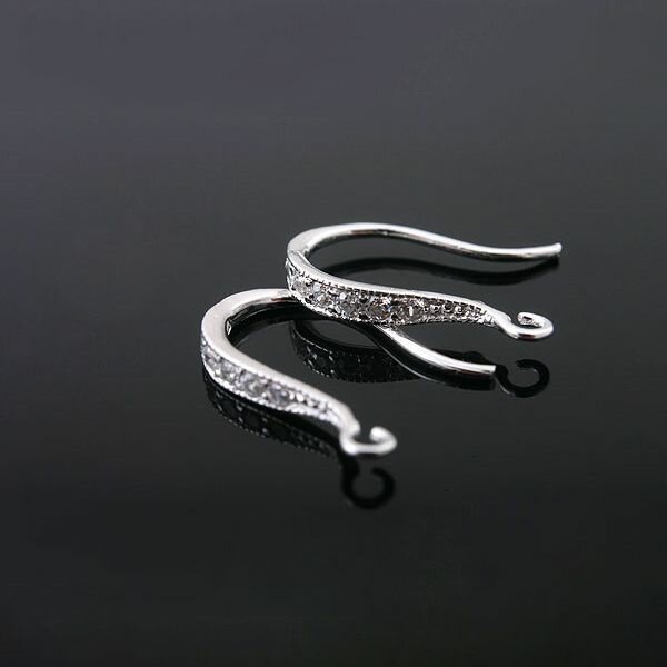 Швензы открытые, 16х2.5мм, Корея, с фианитами, базовый материал - латунь, родий, пара