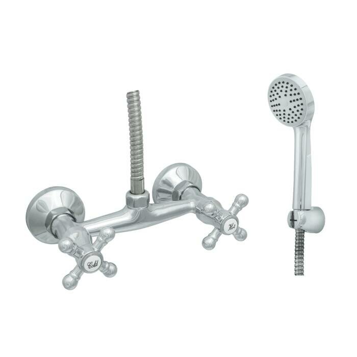 Смеситель для душа двуручный душевой шланг н/ж сталь, хромированная пластиковая лейка и кронштейн Стандарт ЦС-СМ 293/3-4 К Мет_Крест Центр Сантехники (Подольск) СМ508320