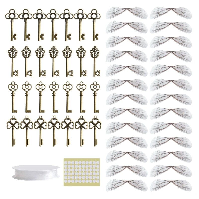 Винтажные ключи-скелеты с крыльями стрекозы для рукоделия