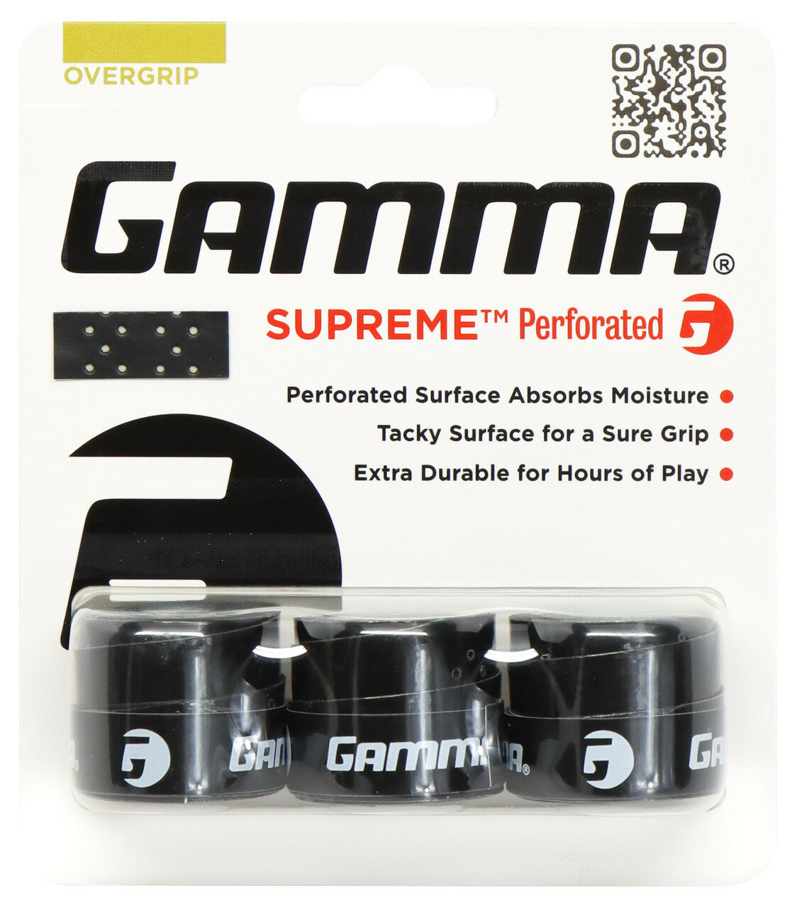 Намотка для теннисной ракетки овергрип Gamma Supreme Overgrip (Гамма суприм овергрип) с перфорацией 3 шт черная