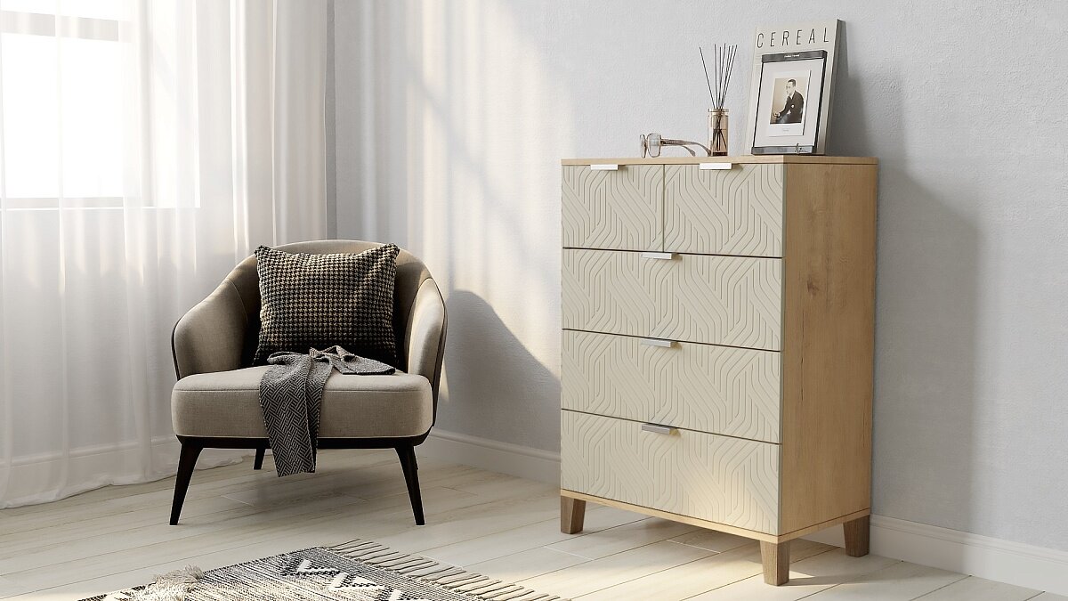 Комод МебельЛэнд24 Марвин Йорк - 21 Сантьяго 70x40x100 серый с 5 ящиками