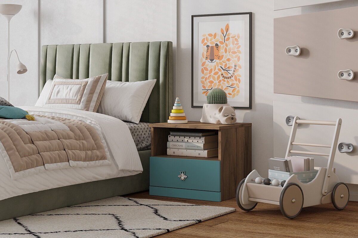 Тумба прикроватная МебельЛэнд24 Скарабей - 2 МДФ Аквамарин 45x38x40 синий