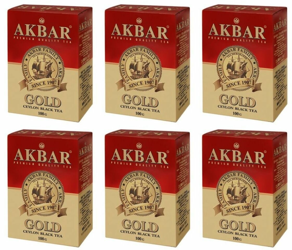 Akbar Чай черный Gold Ceylon, среднелистовой, 100 г, 6 шт/