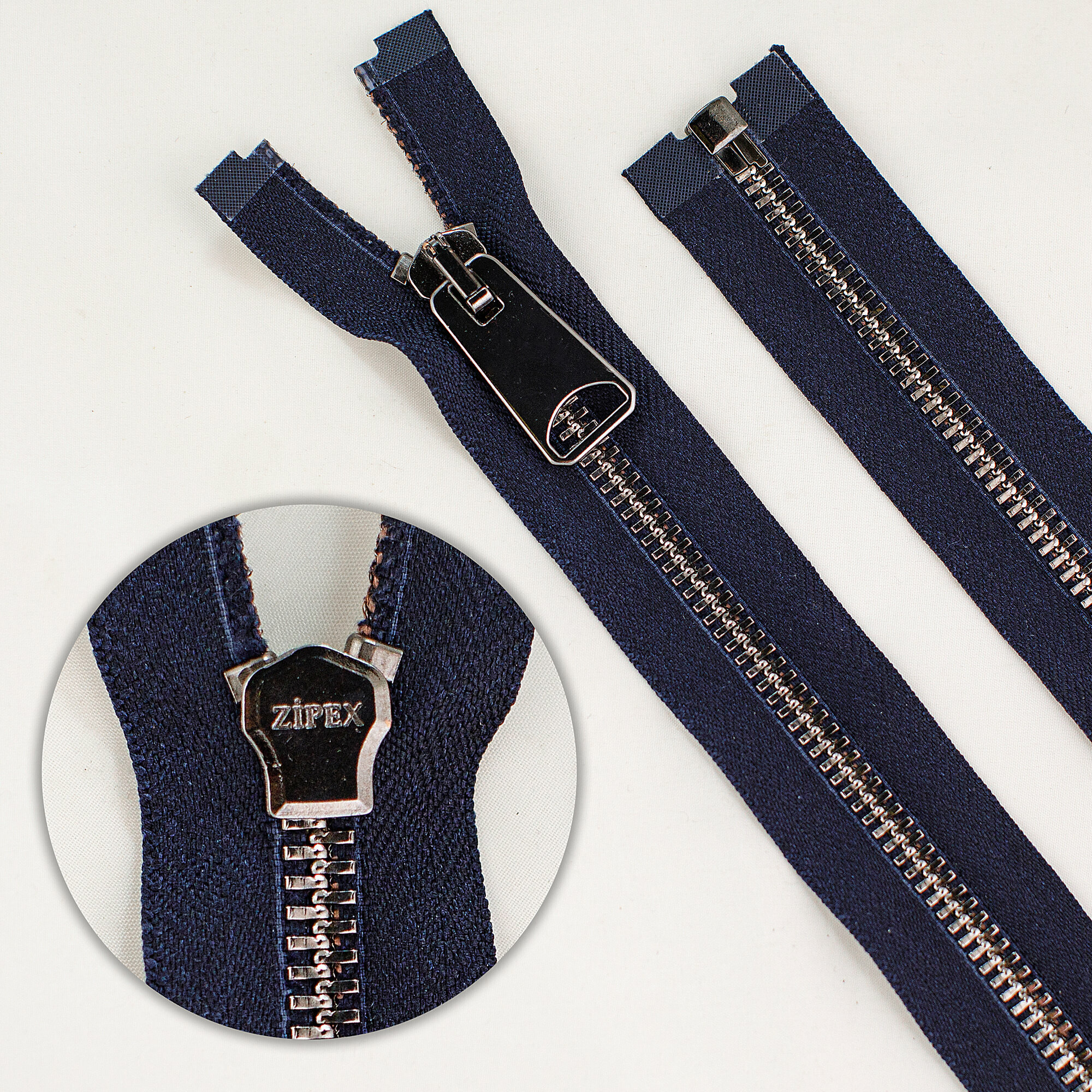 Молния Zipex металлическая Т8 1-замковая, тёмный никель, 75 см, 1шт/упак, синий