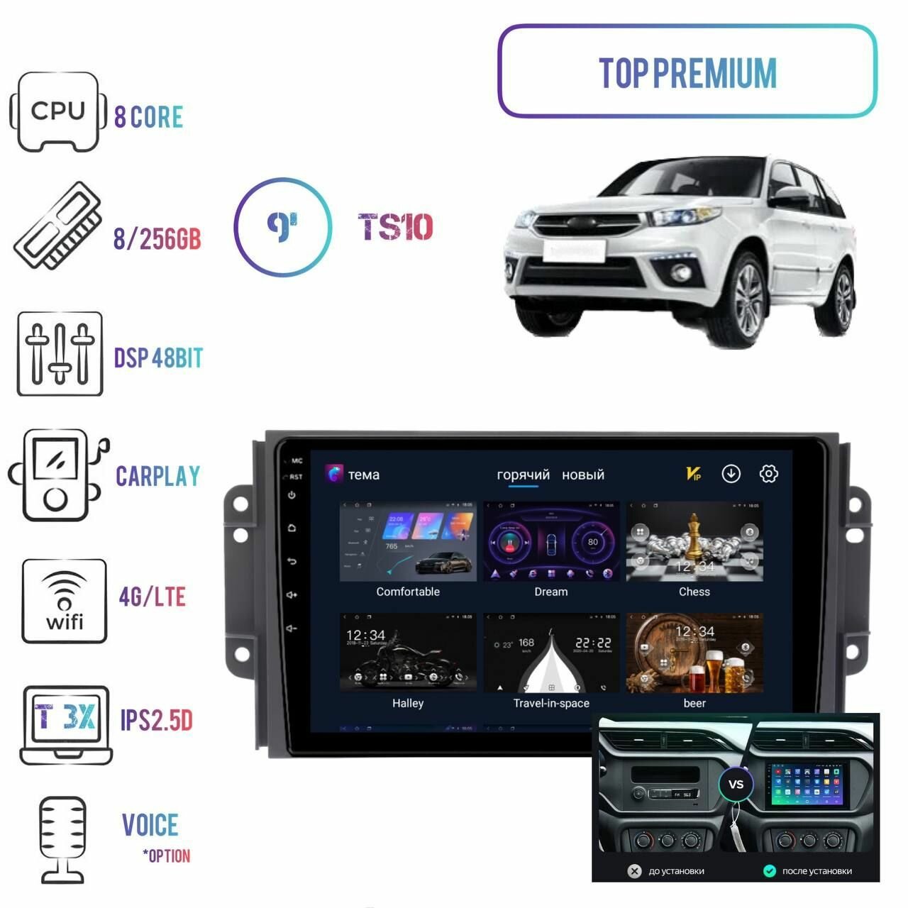 Магнитола XY AUTO TS10, для Chery Tiggo, Android 11, 8+256 Gb, голосовое управление, черный