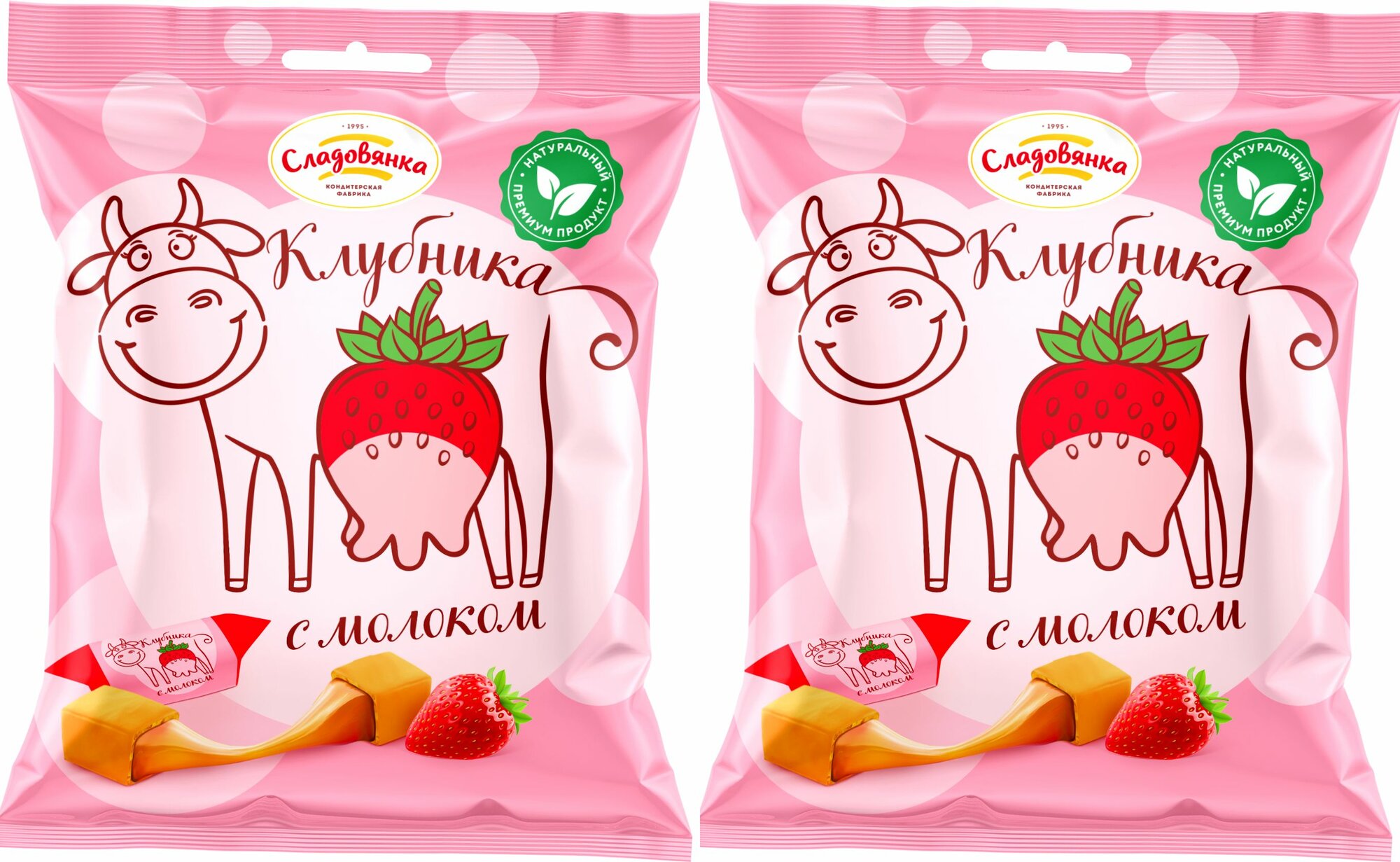 Сладовянка Конфеты Александровская Коровка Клубника С Молоком, 200 г, 2 уп