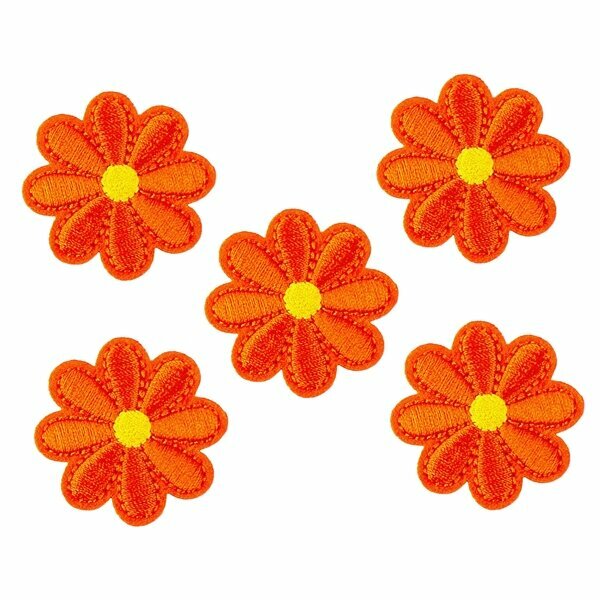 Термоаппликация / наклейка/ патч/ шеврон/ нашивка "Ромашки", диаметр 4 см упаковка 5 шт, цвет: оранжевый