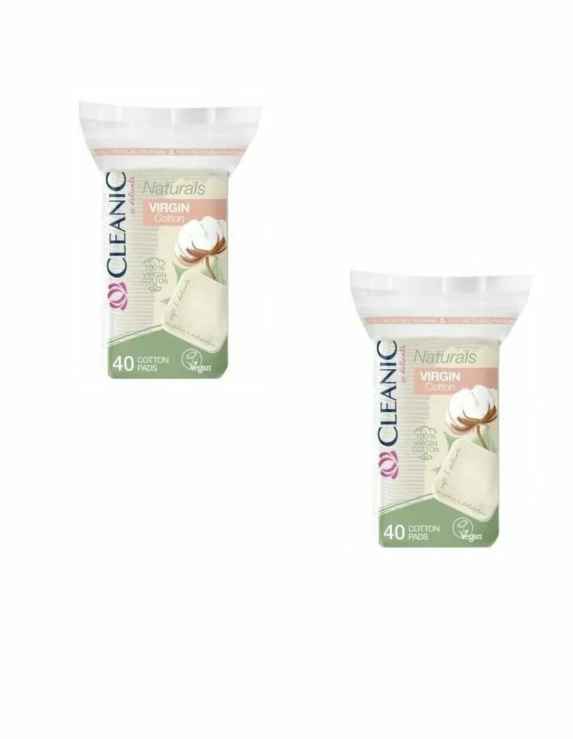 Cleanic Naturals Virgin Cotton Ватные диски гигиенические квадрат 40 шт, 2 уп