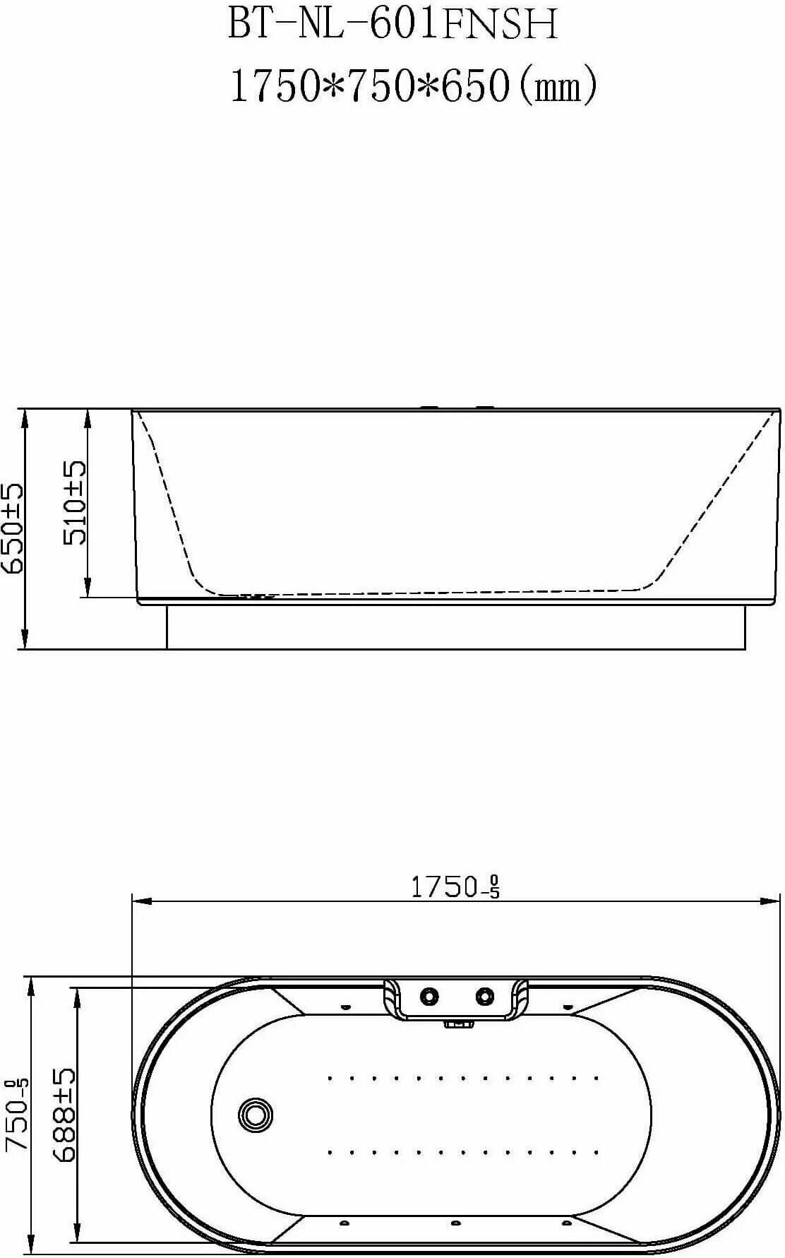 Акриловая ванна Orans NL-601 175х75 601FTSHW