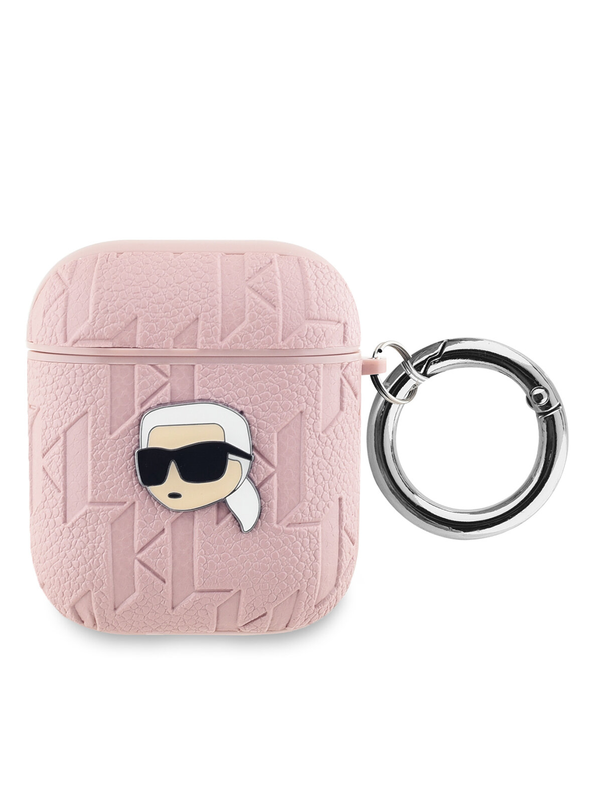 Lagerfeld для Airpods 1/2 чехол PU Saffiano Monogram with ring NFT Metal Head Karl Pink