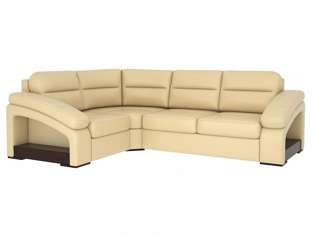Угловой диван Рокси У Бежевая Экокожа Левый, дельфин, 287х210х98 см, с ящиком для белья