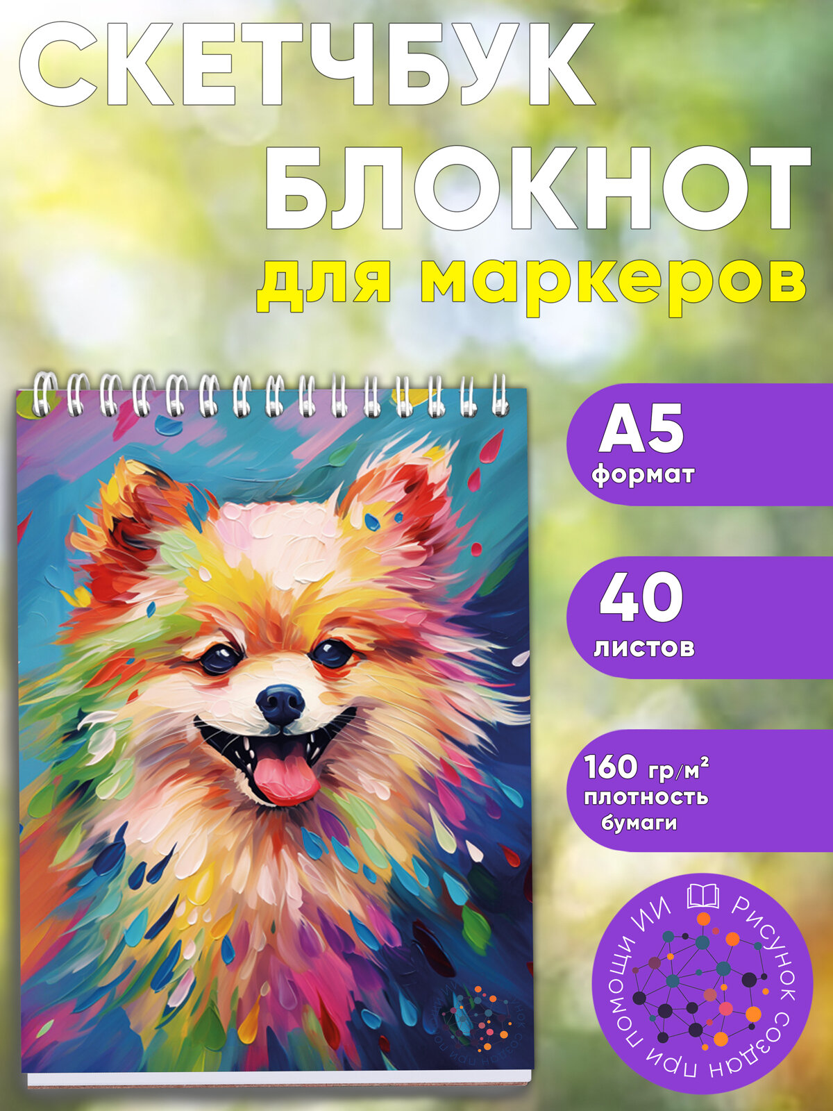 Скетчбук Яркий шпиц , А5 (размер 17 x 23 см)